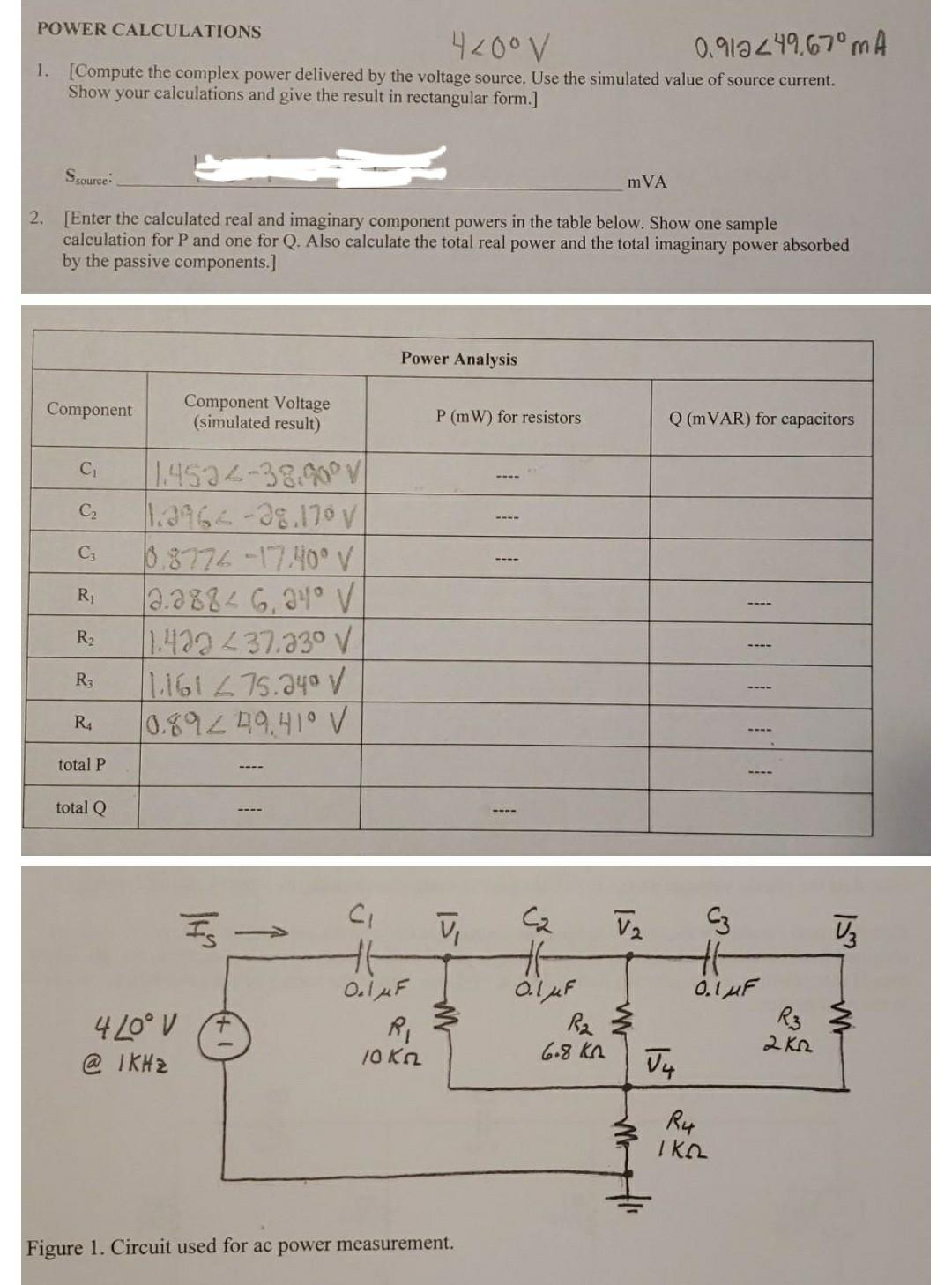 Solved POWER CALCULATIONS 400V 0.913249.670mA 1. [Compute | Chegg.com