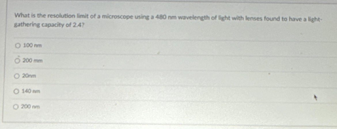 Solved What is the resolution limit of a microscope using a | Chegg.com