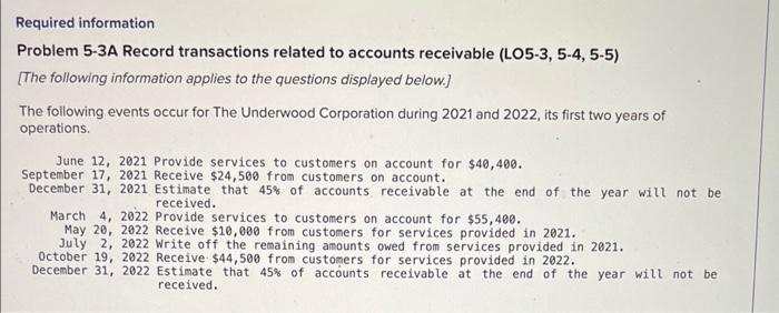 Solved Required information Problem 5-3A Record transactions | Chegg.com