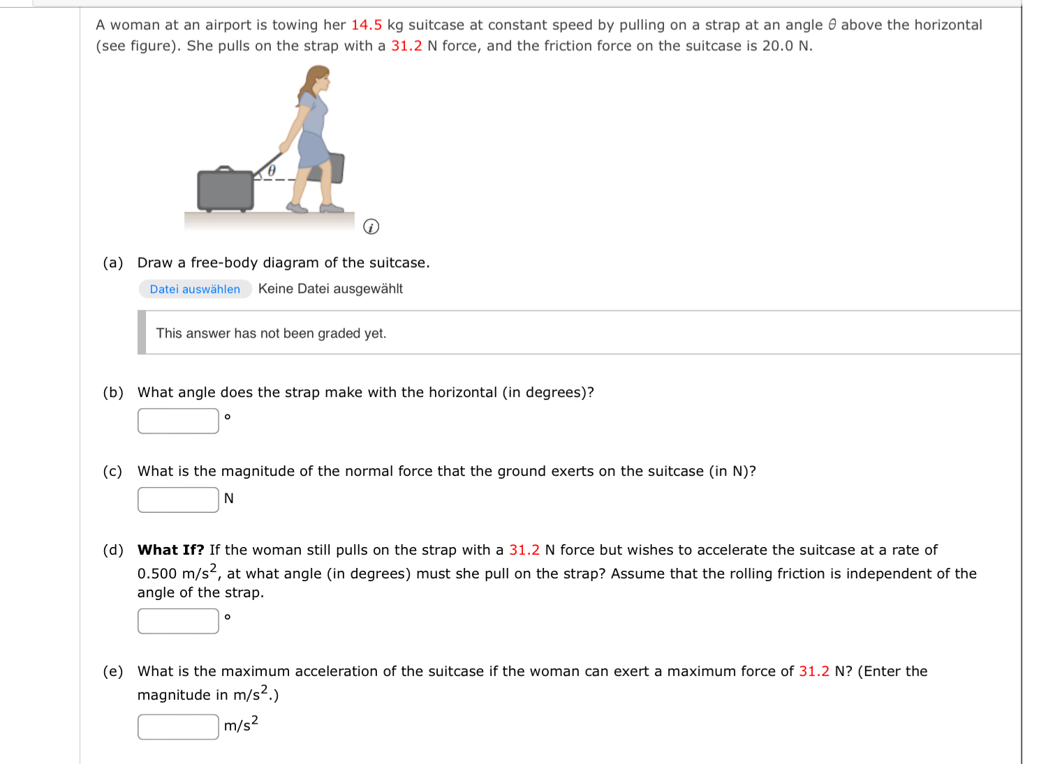 Solved A woman at an airport is towing her 14.5 ﻿kg suitcase | Chegg.com