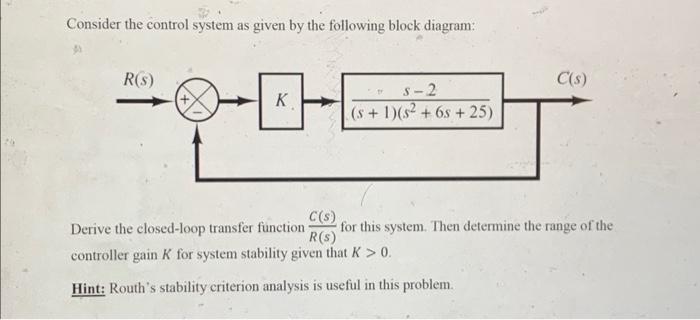 Consider the control system as given by the following | Chegg.com