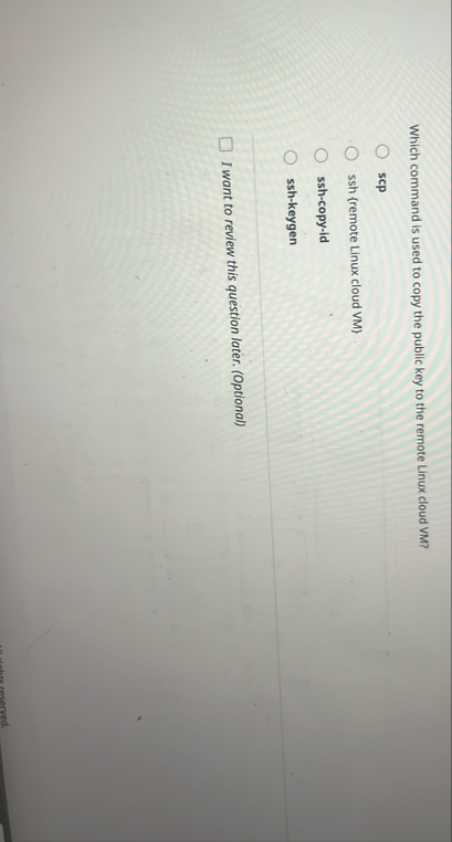 Solved Which command is used to copy the public key to the | Chegg.com