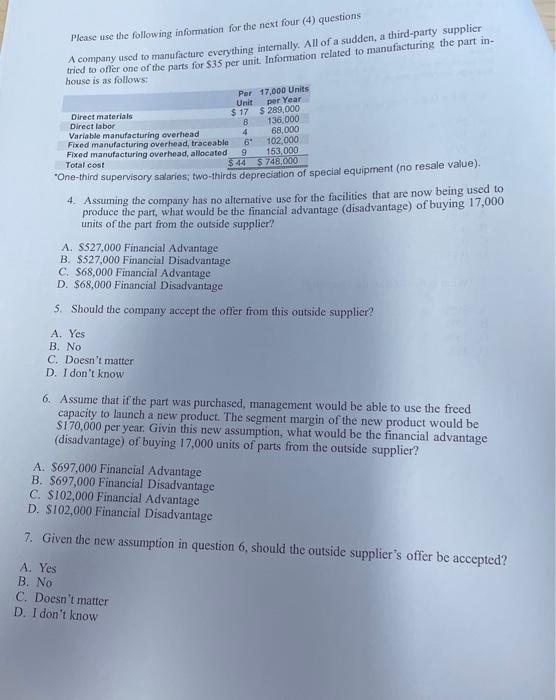 Solved Please use the following information for the next | Chegg.com