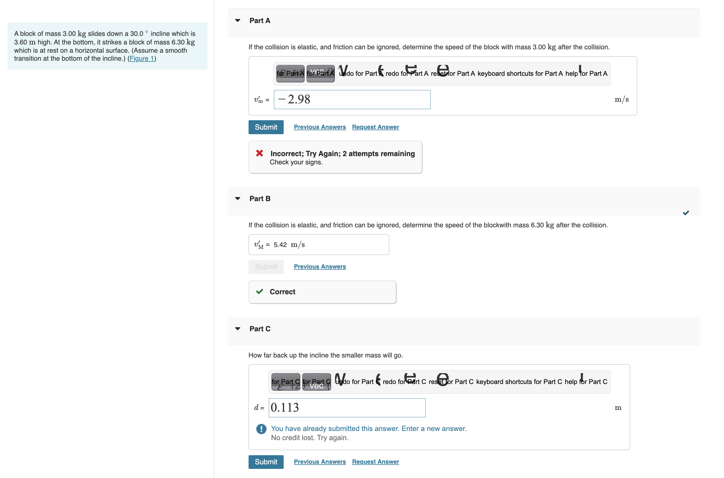 Solved Part AA block of mass 3.00kg ﻿slides down a 30.0° | Chegg.com