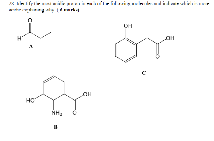 Solved Identify the most acidic proton in each of the | Chegg.com