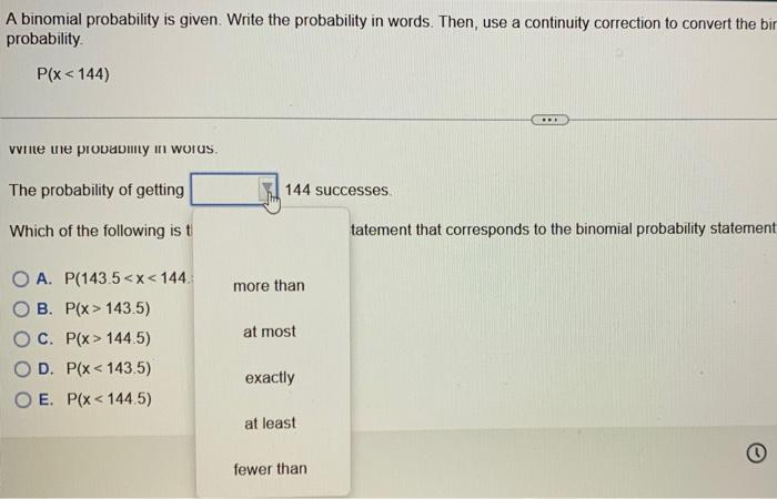 Solved A binomial probability is given. Write the | Chegg.com