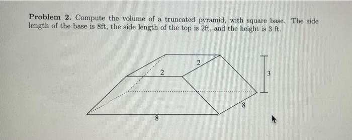 Solved Problem 2. Compute the volume of a truncated pyramid, | Chegg.com