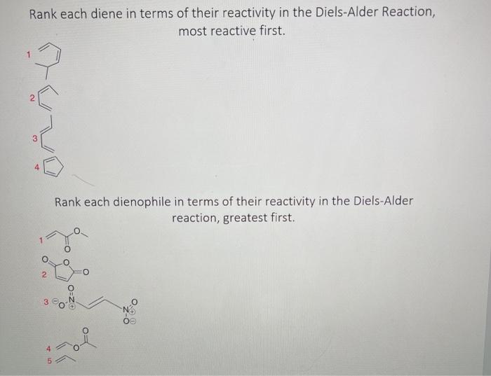 Solved Rank each diene in terms of their reactivity in the | Chegg.com