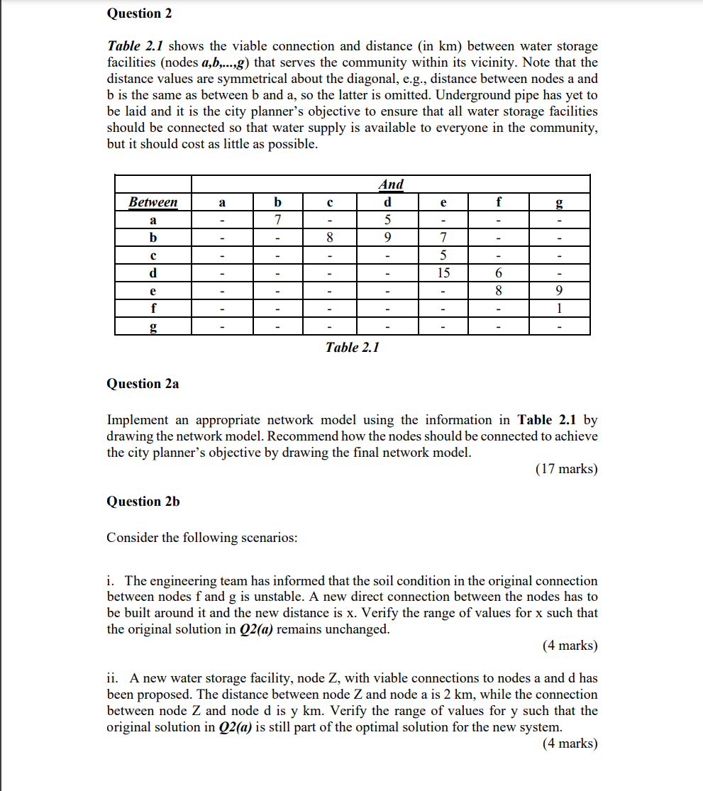Solved Question 2Table 2.1 ﻿shows the viable connection and | Chegg.com