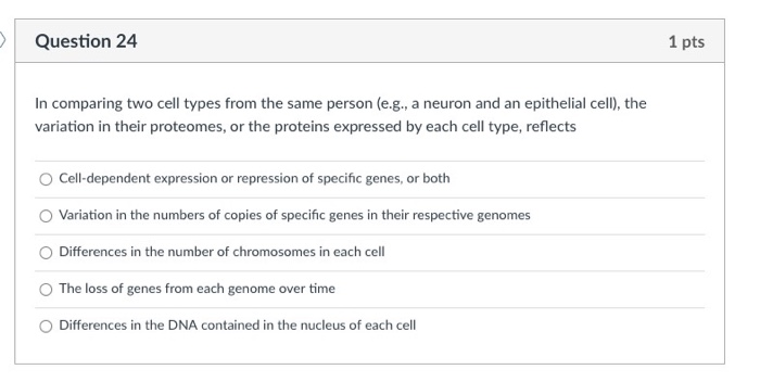 Solved in comparing two cell types from the same person eg a | Chegg.com