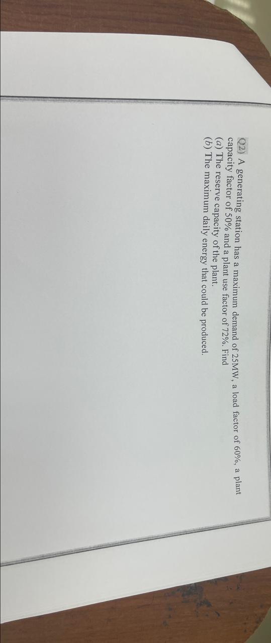 Solved Q2) ﻿A generating station has a maximum demand of | Chegg.com