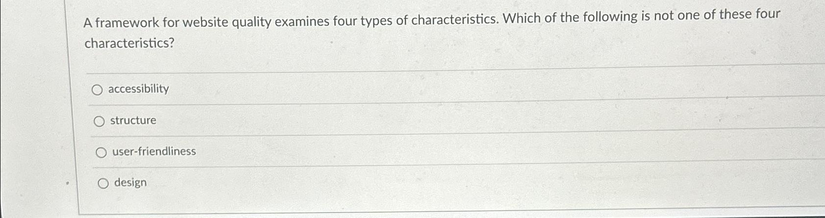 Solved A framework for website quality examines four types | Chegg.com