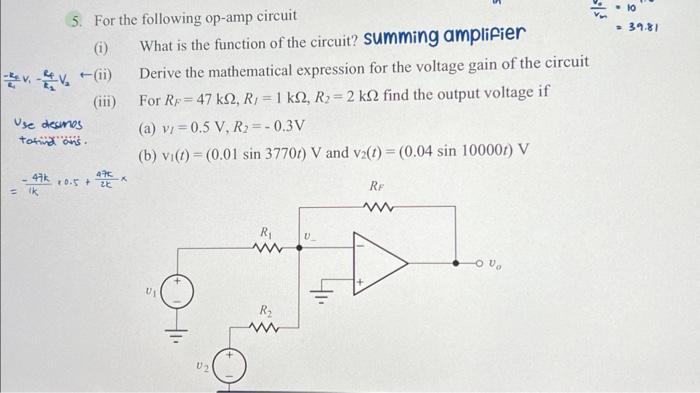 Solved 5. For the following op-amp circuit (i) What is the | Chegg.com