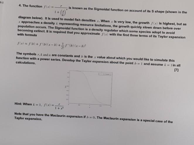 Solved ות 4. The function () - is known as the Sigmoidal | Chegg.com