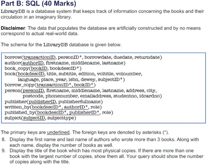 Solved Part B Sql 40 Marks Librarydb Is A Database System