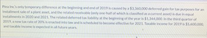 Solved Pina Inc's only temporary difference at the beginning | Chegg.com