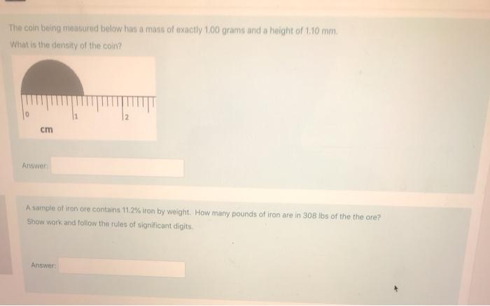 Solved The coin being measured below has a mass of exactly | Chegg.com