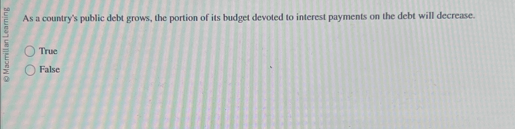 Solved As a country's public debt grows, the portion of its | Chegg.com