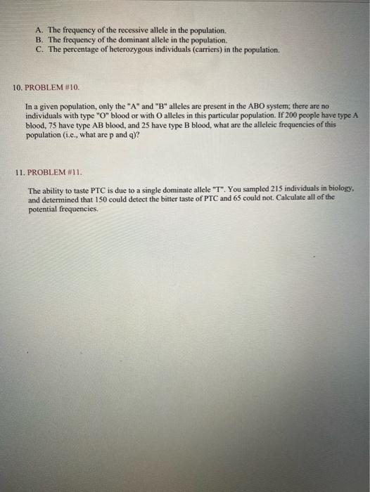 Solved POPULATION GENETICS AND THE HARDY-WEINBERG LAW The | Chegg.com