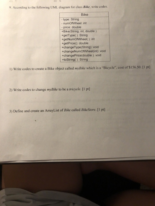 Solved 9. According to the following UML diagram for class | Chegg.com