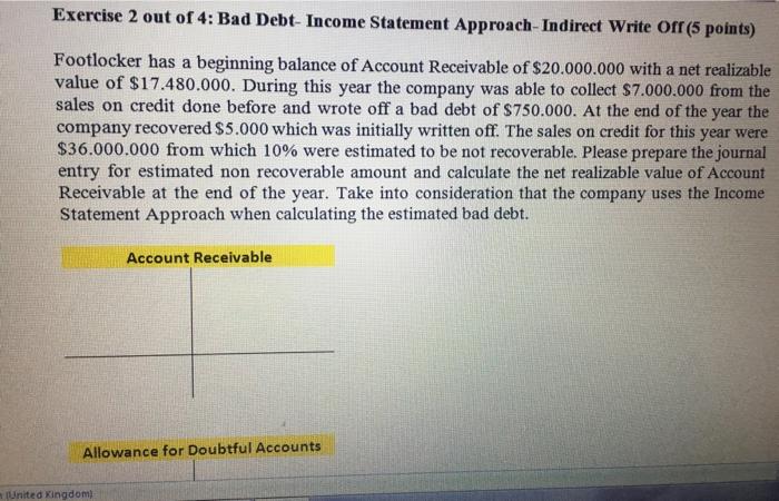 Solved Exercise 2 out of 4: Bad Debt-Income Statement | Chegg.com