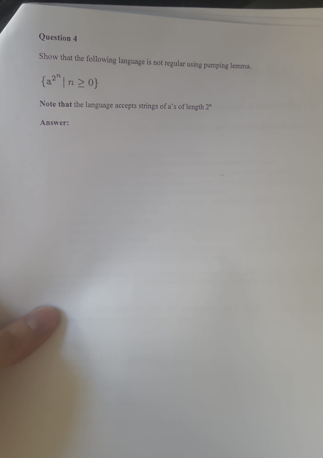 Question 4Show that the following language is not | Chegg.com