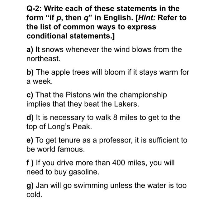 Solved Q-2: Write each of these statements in the form "if | Chegg.com