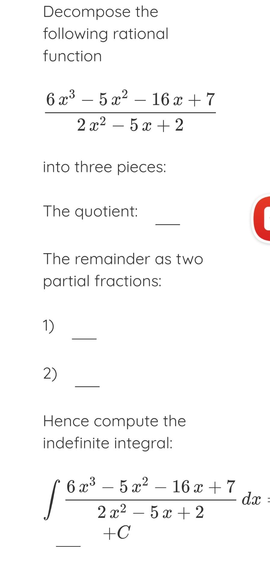Decompose the following rational function | Chegg.com