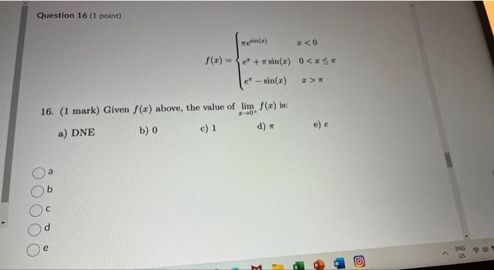 Solved Question 16 ( 1 point) | Chegg.com