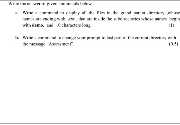Solved Write The Answer Of Given Commands Below A Write