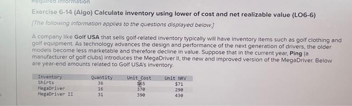 Solved Exercise 6-14 (Algo) Calculate inventory using | Chegg.com
