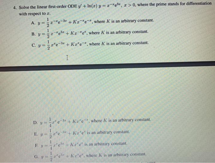 Solved 4. Solve the linear first-order ODE y' + | Chegg.com