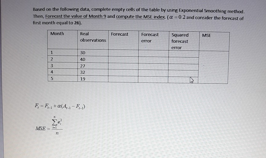 Solved Based on the following data, complete empty cells of | Chegg.com