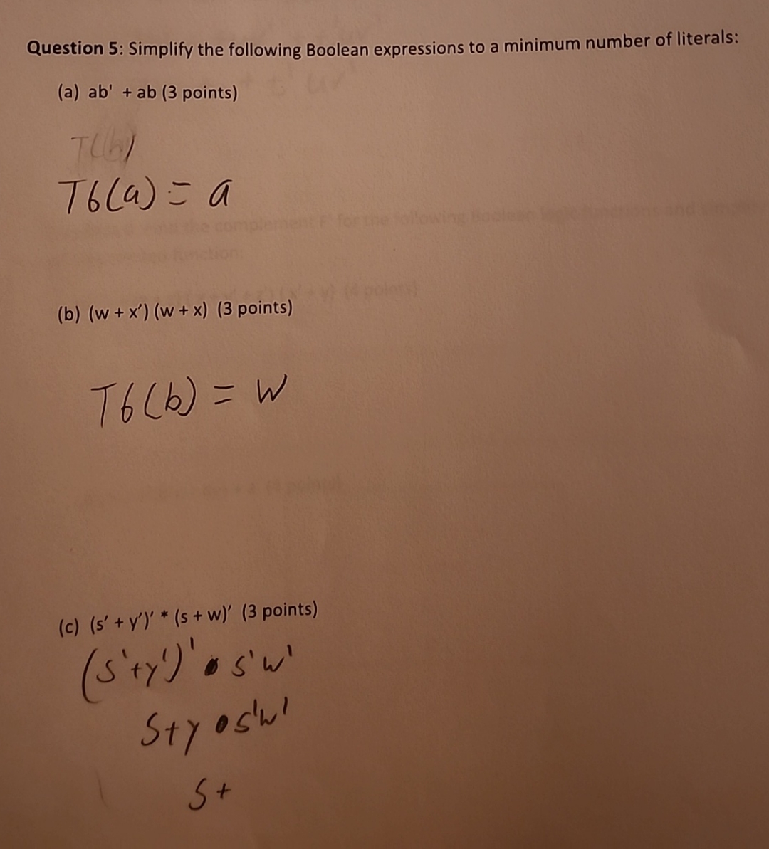 Question 5: Simplify the following Boolean | Chegg.com