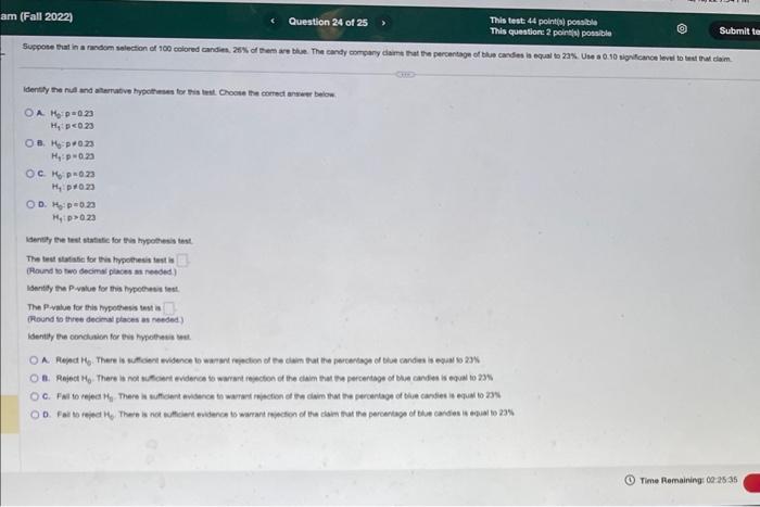 Solved A. H=p=0.23 H9:p