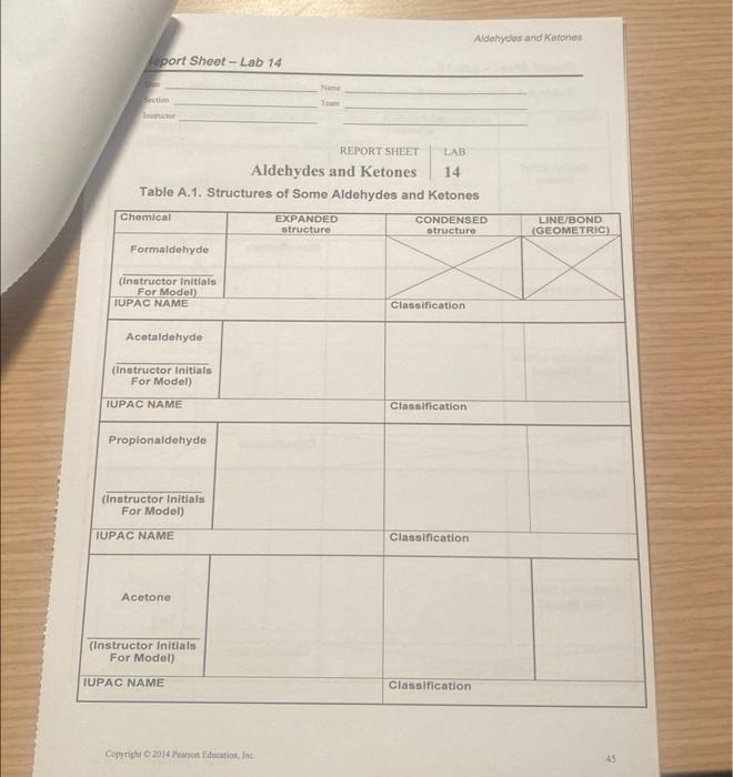 Solved Aldehydes and Ketones Leport Sheet - Lab 14 Nam | Chegg.com