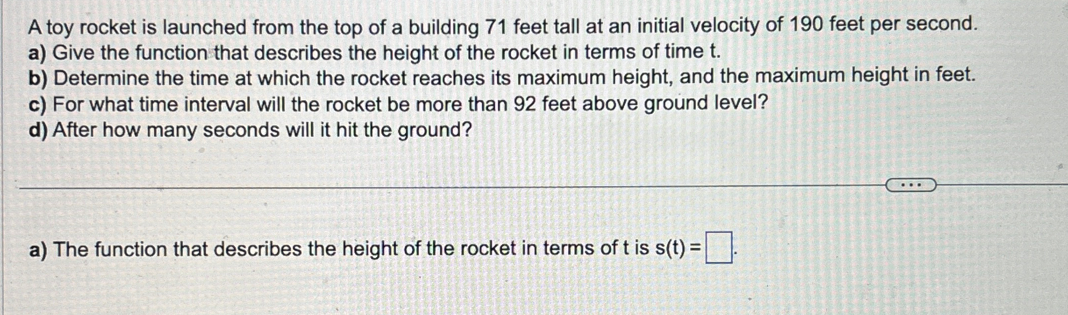 Solved A toy rocket is launched from the top of a building | Chegg.com