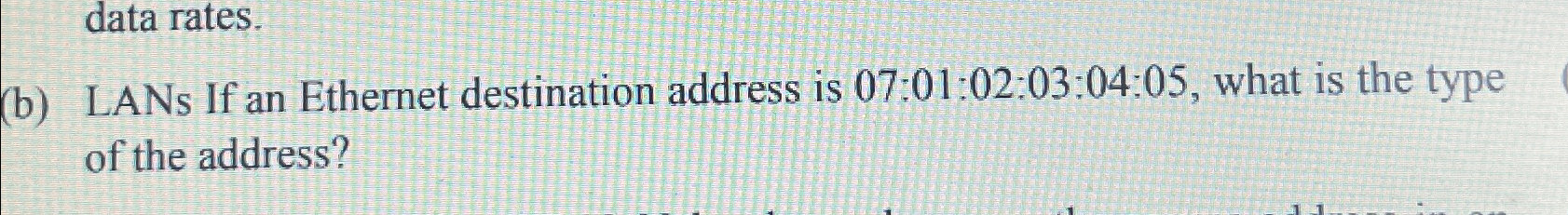 Solved (b) ﻿LANs If an Ethernet destination address is | Chegg.com