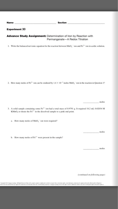 Solved Name Section Experiment 30 Advance Study Assignment: | Chegg.com