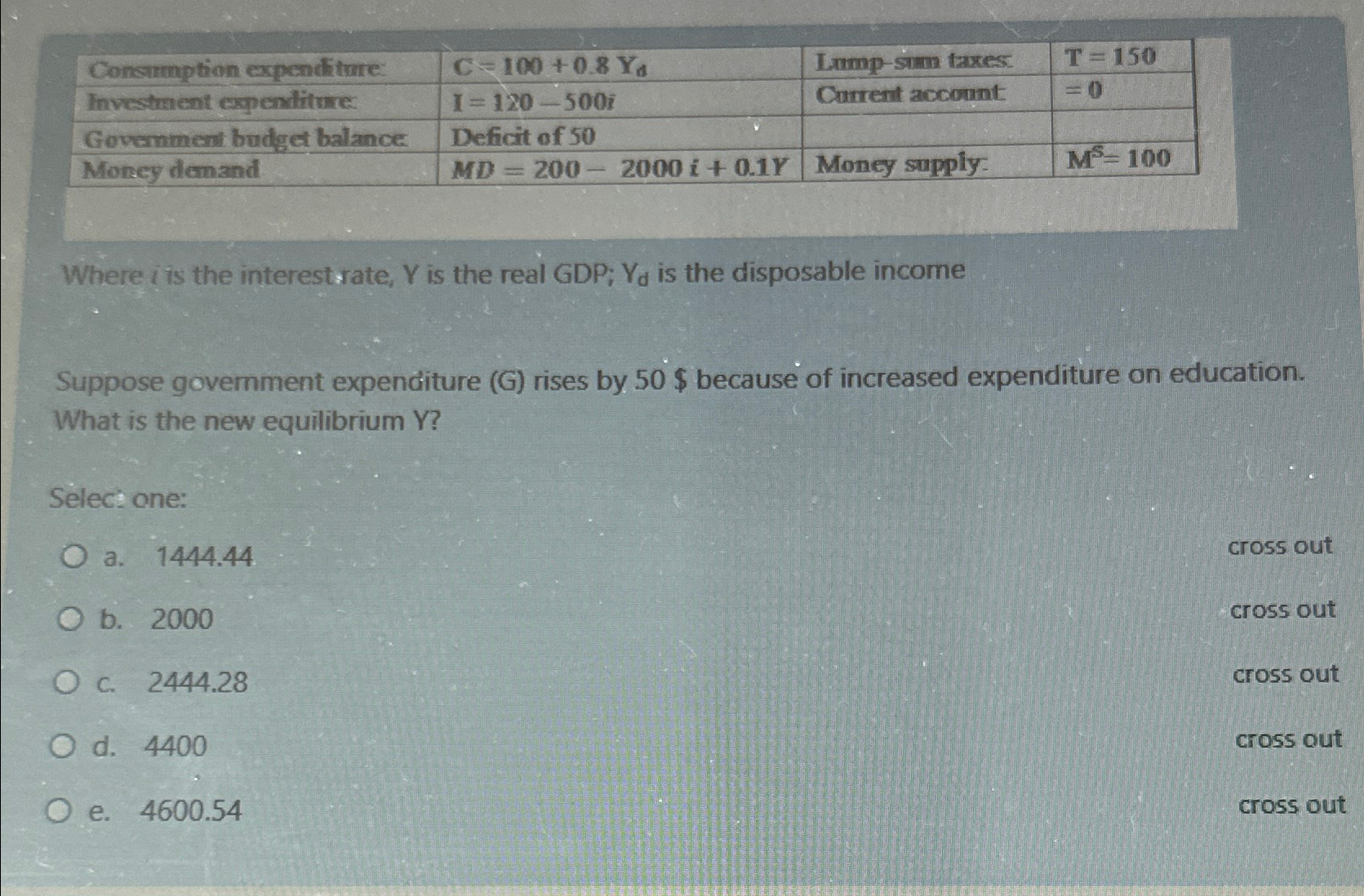 Solved \table[[Consumption expenditure:,C=100+0.8Yd,Lamp-sim | Chegg.com