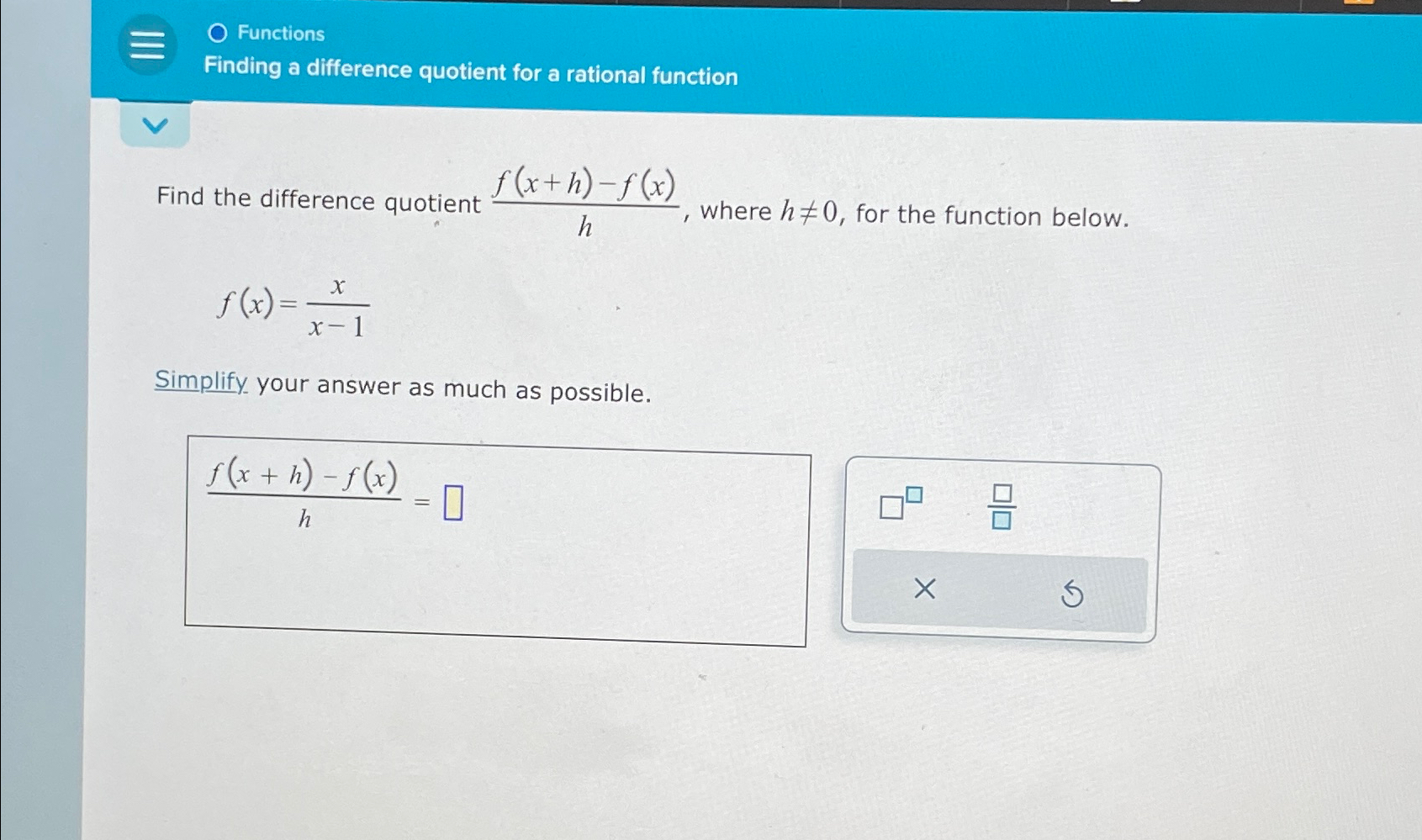 Solved FunctionsFinding a difference quotient for a rational | Chegg.com