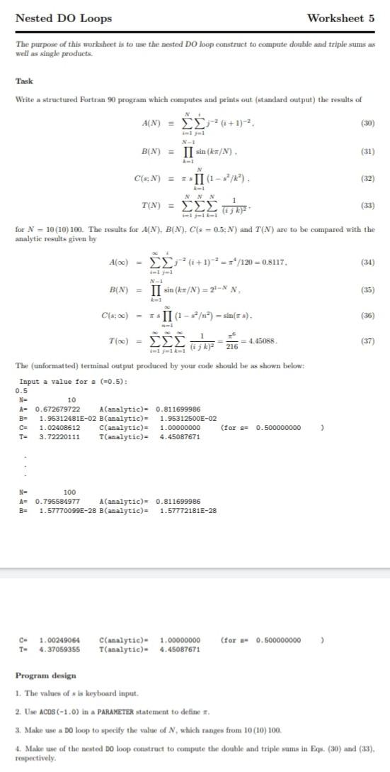 Nested DO Loops Worksheet 5 The purpose of this | Chegg.com