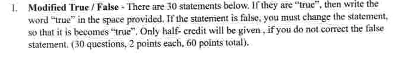 Solved Modified "True/ False - There are 30 statements | Chegg.com