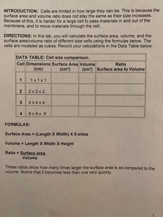 Solved INTRODUCTION: Cells are limited in how large they can | Chegg.com