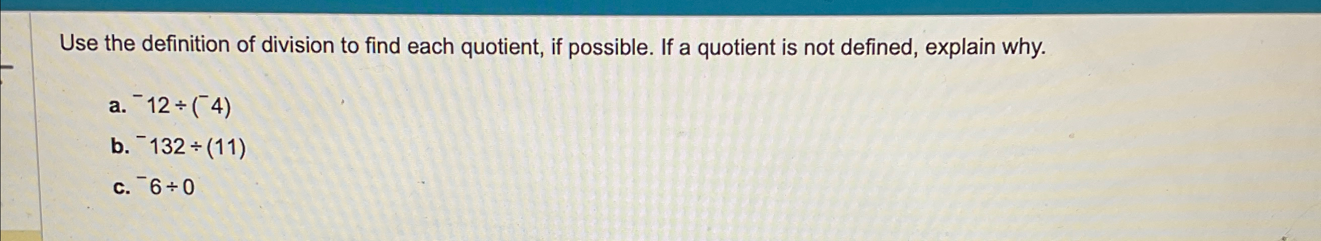 Solved Use the definition of division to find each quotient, | Chegg.com