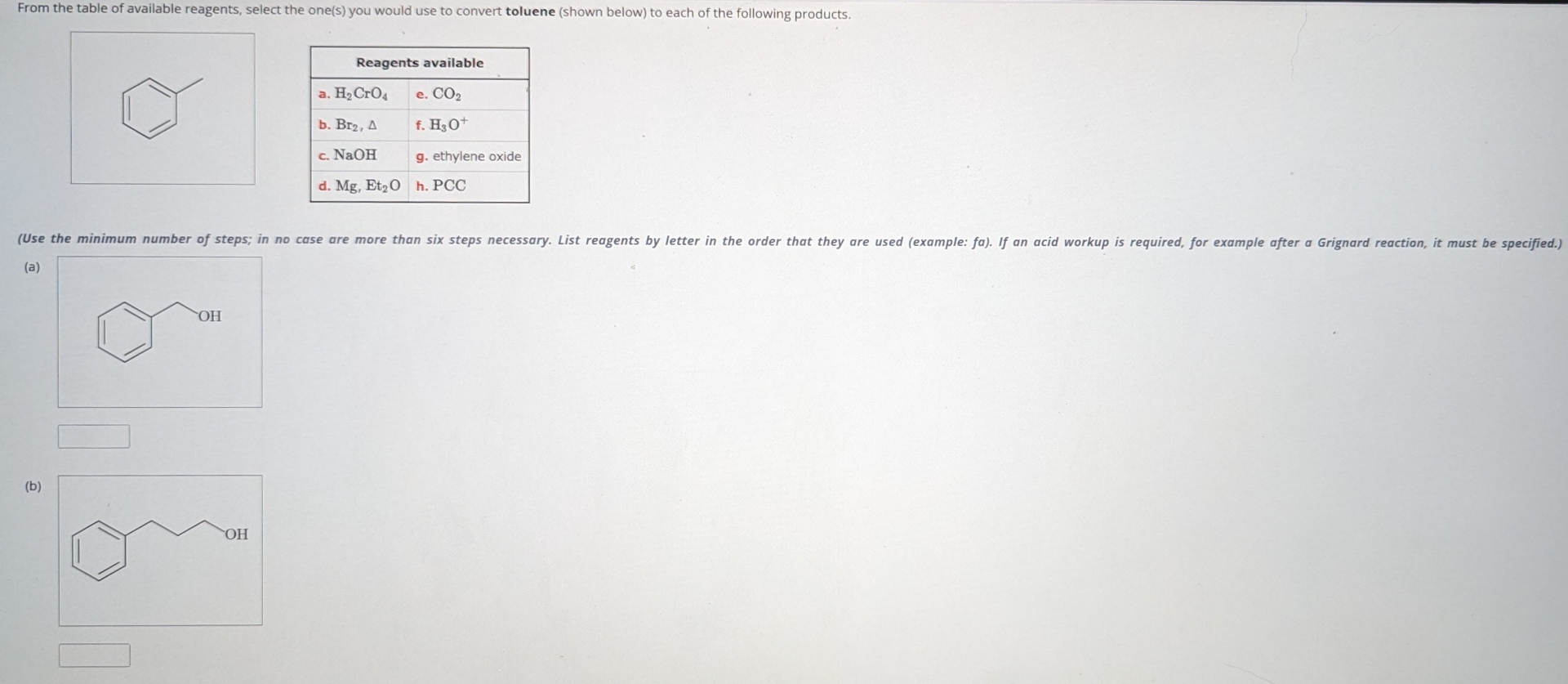 Solved From the table of available reagents, select the | Chegg.com