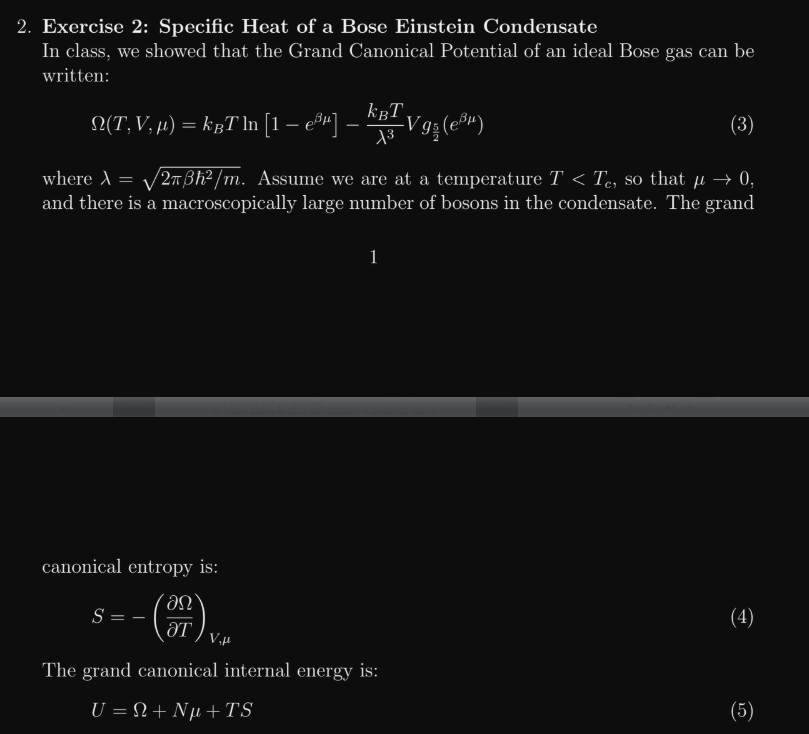 Solved Exercise 2: Specific Heat of ﻿a Bose Einstein | Chegg.com