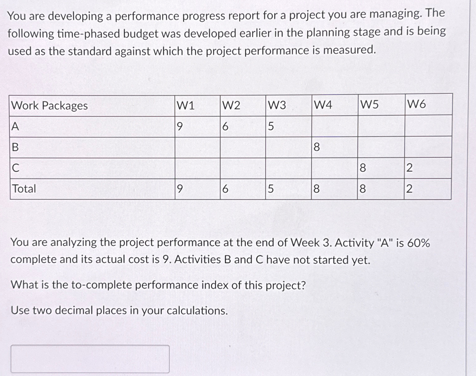 Solved You are developing a performance progress report for | Chegg.com