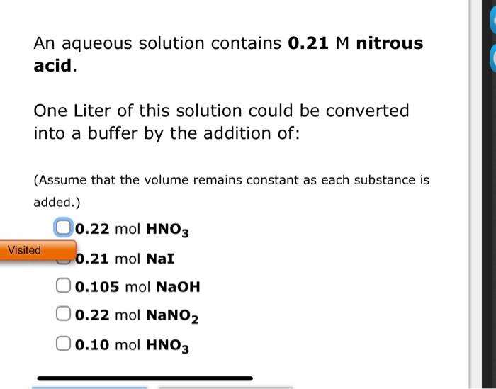Solved An aqueous solution contains 0.21 M nitrous acid. One | Chegg.com