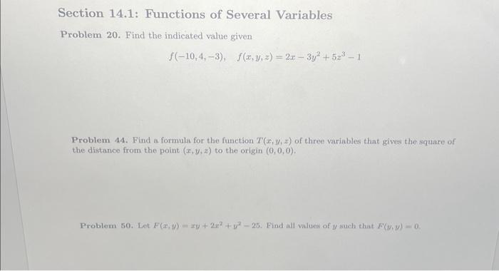Solved Section 14.1: Functions of Several Variables Problem | Chegg.com